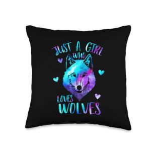 just a girl who loves wolves themed galaxy space wolf lover throw pillow