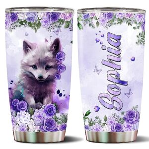 wonwix personalized wolf gifts wolves gift for women, girls lover coffee cup mug travel mugs 20oz stainless steel thermos tumbler with lids (wolf)