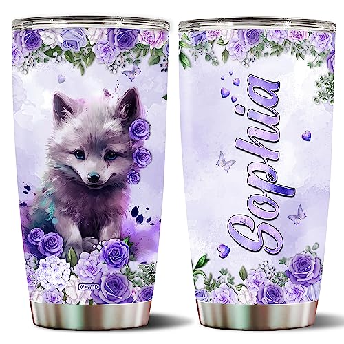 WONWIX Personalized Wolf Gifts Wolves Gift For Women, Girls Lover Coffee Cup Mug Travel Mugs 20oz Stainless Steel Thermos Tumbler With Lids (WOLF)