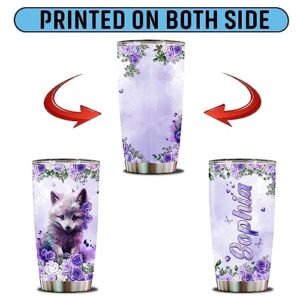 WONWIX Personalized Wolf Gifts Wolves Gift For Women, Girls Lover Coffee Cup Mug Travel Mugs 20oz Stainless Steel Thermos Tumbler With Lids (WOLF)