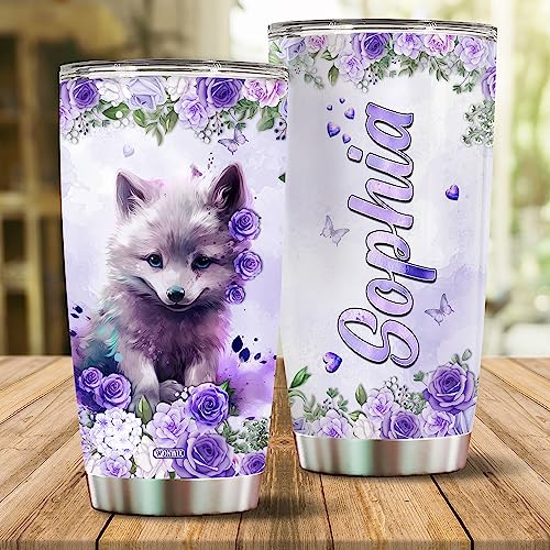 WONWIX Personalized Wolf Gifts Wolves Gift For Women, Girls Lover Coffee Cup Mug Travel Mugs 20oz Stainless Steel Thermos Tumbler With Lids (WOLF)