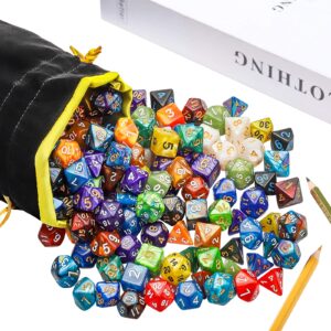 QMay DND Dice Set - 20x7 (140 Pieces) Polyhedral Dice, 20 Colors D&D Dice for Dungeons and Dragons Tabletop Role-Playing Games with 1 Drawstring Bag