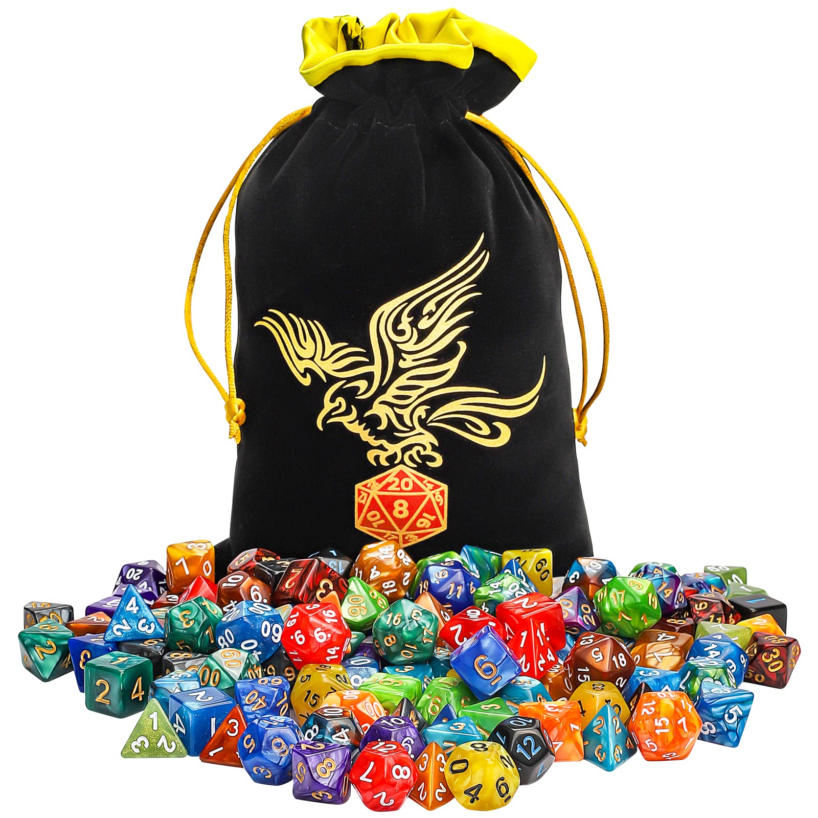 QMay DND Dice Set - 20x7 (140 Pieces) Polyhedral Dice, 20 Colors D&D Dice for Dungeons and Dragons Tabletop Role-Playing Games with 1 Drawstring Bag