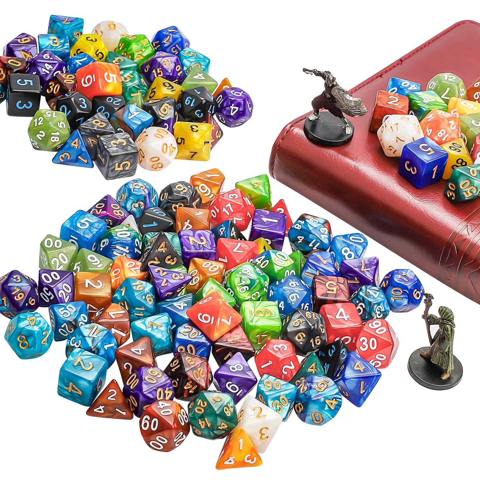 QMay DND Dice Set - 20x7 (140 Pieces) Polyhedral Dice, 20 Colors D&D Dice for Dungeons and Dragons Tabletop Role-Playing Games with 1 Drawstring Bag