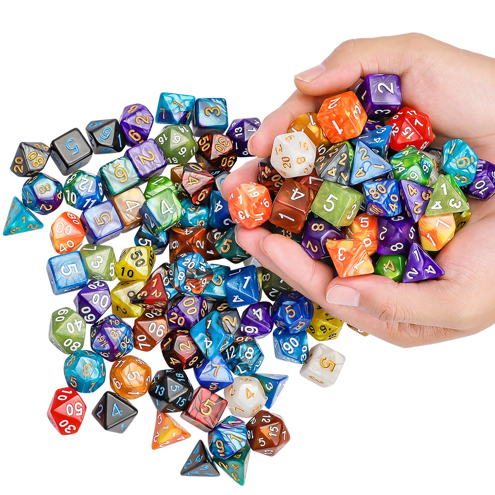 QMay DND Dice Set - 20x7 (140 Pieces) Polyhedral Dice, 20 Colors D&D Dice for Dungeons and Dragons Tabletop Role-Playing Games with 1 Drawstring Bag