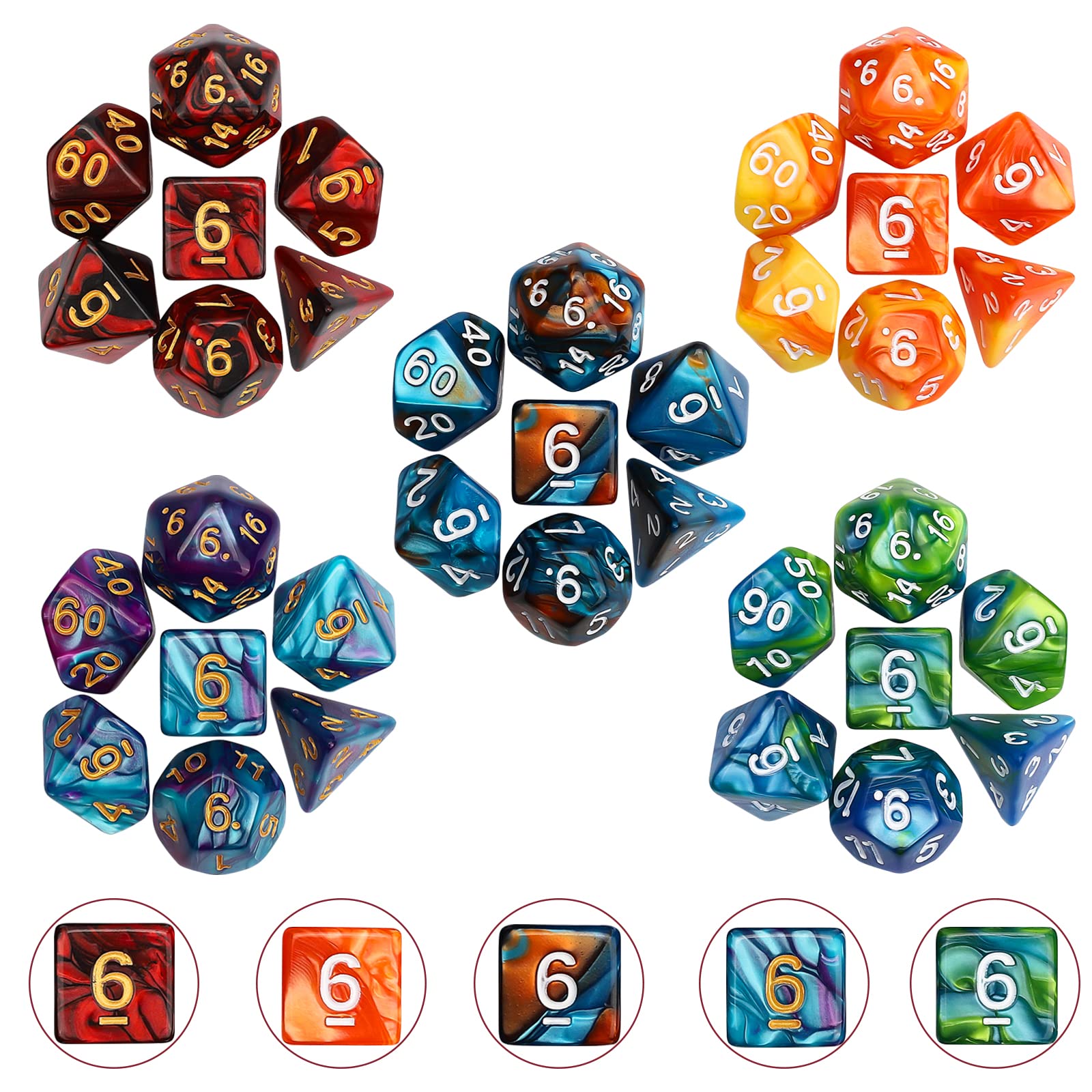 QMay DND Dice Set - 20x7 (140 Pieces) Polyhedral Dice, 20 Colors D&D Dice for Dungeons and Dragons Tabletop Role-Playing Games with 1 Drawstring Bag