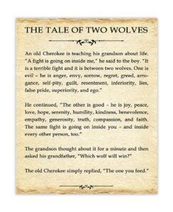 motivational wall art office decor for men & women: "the tale of two wolves" literary 8x10 inspirational, motivational poster & positive affirmations wall decor for kids