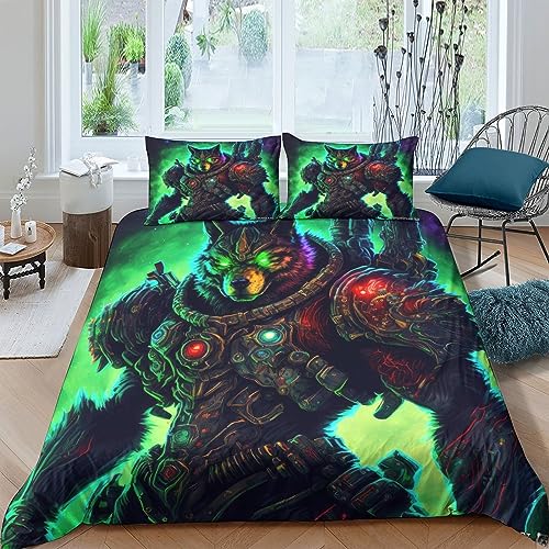 GEEYOU Cosmic Space Wolves Duvet Cover Quilt Cover Comforter Covers for Teens and Adults 3D Print with Pillow Cases Bedding Set with Zipper Closure Soft Microfiber 3 Pieces Queen（228x228cm）