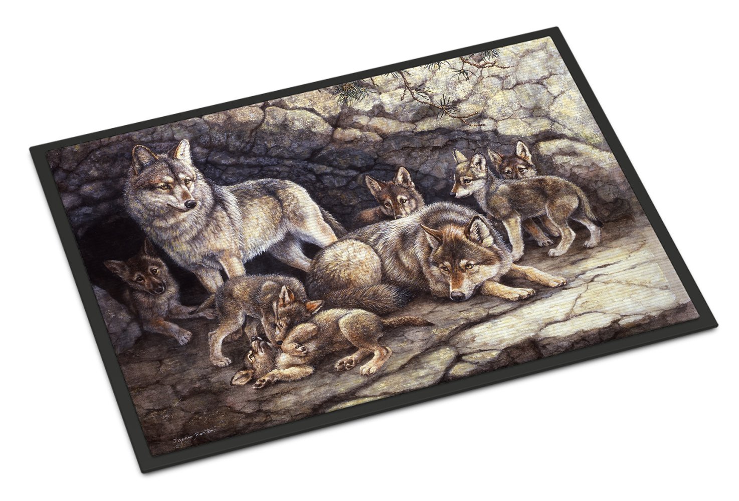 Caroline's Treasures BDBA0157MAT Wolf Wolves by The Den Doormat 18x27 Front Door Mat Indoor Outdoor Rugs for Entryway, Non Slip Washable Low Pile, 18H X 27W