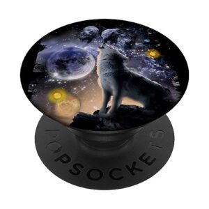 cosmic space wolf, wolves family howling popsockets standard popgrip