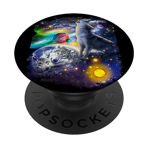 Cosmic Space Wolf, Wolves Family Howling, Reflections PopSockets Standard PopGrip