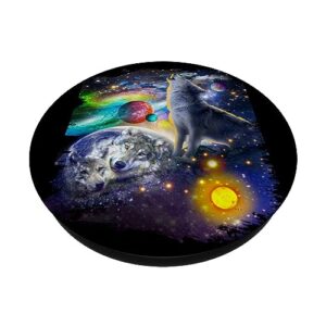 Cosmic Space Wolf, Wolves Family Howling, Reflections PopSockets Standard PopGrip