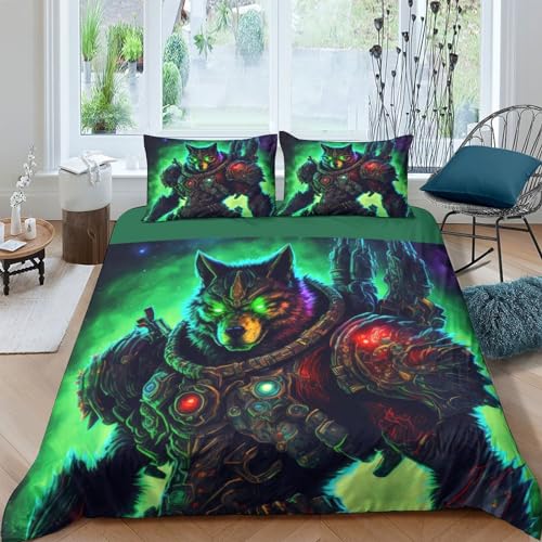 Cosmic Space Wolves 3D Printed Quilt Cover Duvet Cover Comforter Covers Bedding Set for Childrens and Adults 3 Pieces with Pillowcases Microfiber with Zipper Closure Twin（173x218cm）