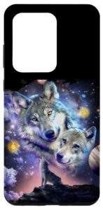 galaxy s20 ultra cosmic space wolf, wolves family howling, celestial bond case