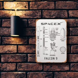 CharcasUS Metal Signs - SpaceX Falcon 9 Blueprint Poster Personalized Signs Wall Decor Great Gift For Space Fans 8 x 12 inch