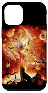 iphone 12/12 pro halloween wolf, howling wolves family, space moon case