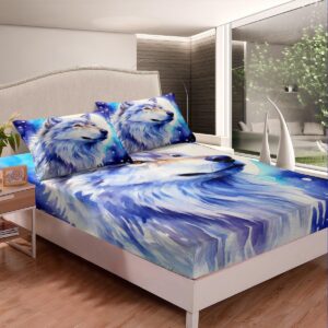 wolf bed sheet set galaxy wolves howling kids fitted sheet animal wolves bedding set for boys room decor mountain moon wolf space outer sky bed cover twin with 1 pillow case