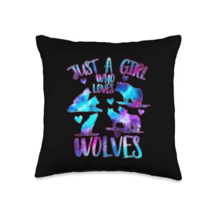 just a girl who loves wolves ts gifts co. just a girl who loves wolves space galaxy wolf lover gifts throw pillow, 16x16, multicolor