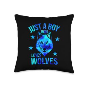 just a boy who loves wolves ts co. just a boy who loves wolves galaxy space wolf lover themed throw pillow, 16x16, multicolor