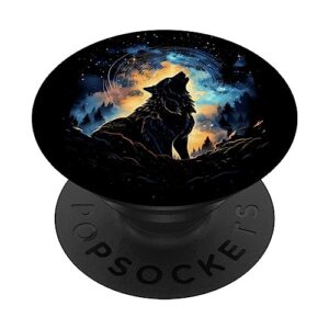 howling wolf space galaxy stars wolves animal popsockets swappable popgrip