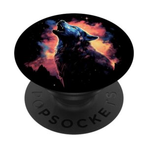 howling wolf space galaxy stars wolves animal popsockets swappable popgrip