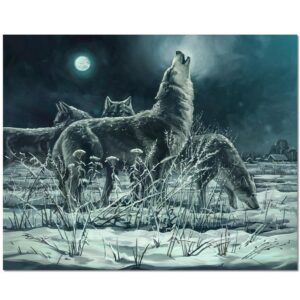 tumovo diy wolves paint by numbers, flock of wolves at night howls to the moon paint by numbers for adults, animal art paint by numbers kits on canvas, frameless paint by numbers for beginner 16"x20"