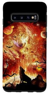 galaxy s10 halloween wolf, howling wolves family, space moon case