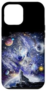 iphone 14 plus cosmic space wolf, wolves family howling, constellation case