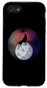 iphone se (2020) / 7 / 8 cosmic wolf howling moon space arctic wolves watercolor case