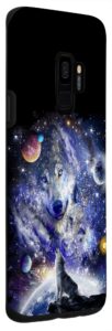 galaxy s9 cosmic space wolf, wolves family howling, constellation case