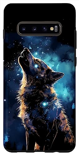 Galaxy S10+ Howling Wolf Space Galaxy Stars Wolves Animal Case