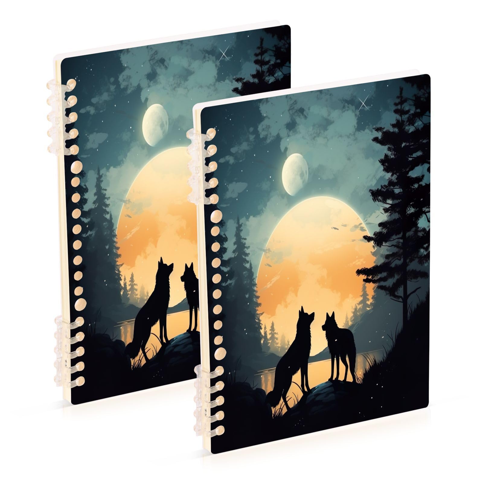 SDMKA Wolves under The Moon Spiral Notebook 1 Subject Durable Detachable Notebook with Water Resistant Cover, 60 Sheets (8.3" x 5.7")