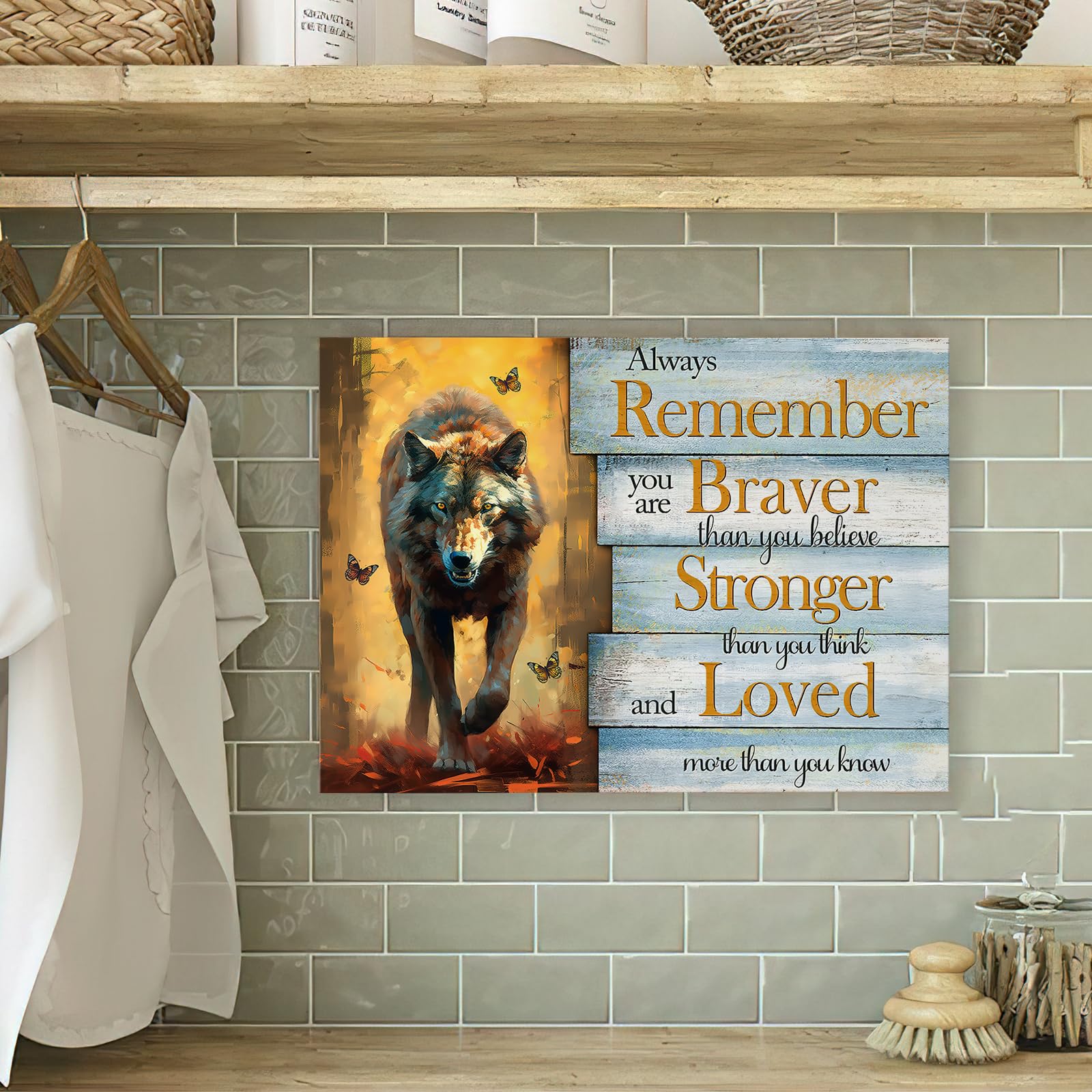 Luslya Motivational Wolf Canvas Wall Art Christian Wolf Painting Wall Decor Framed Inspirational Wolves Posters Home for Living Room Bedroom Bathroom Decoration 12x16 inch