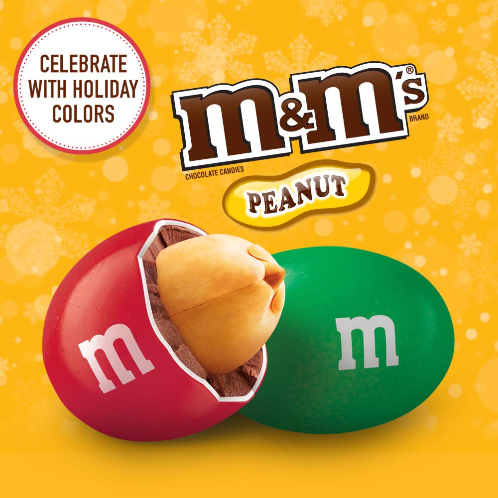 M&M'S Holiday Peanut Milk Chocolate Christmas Candy, Party Size, 38 oz Resealable Bag