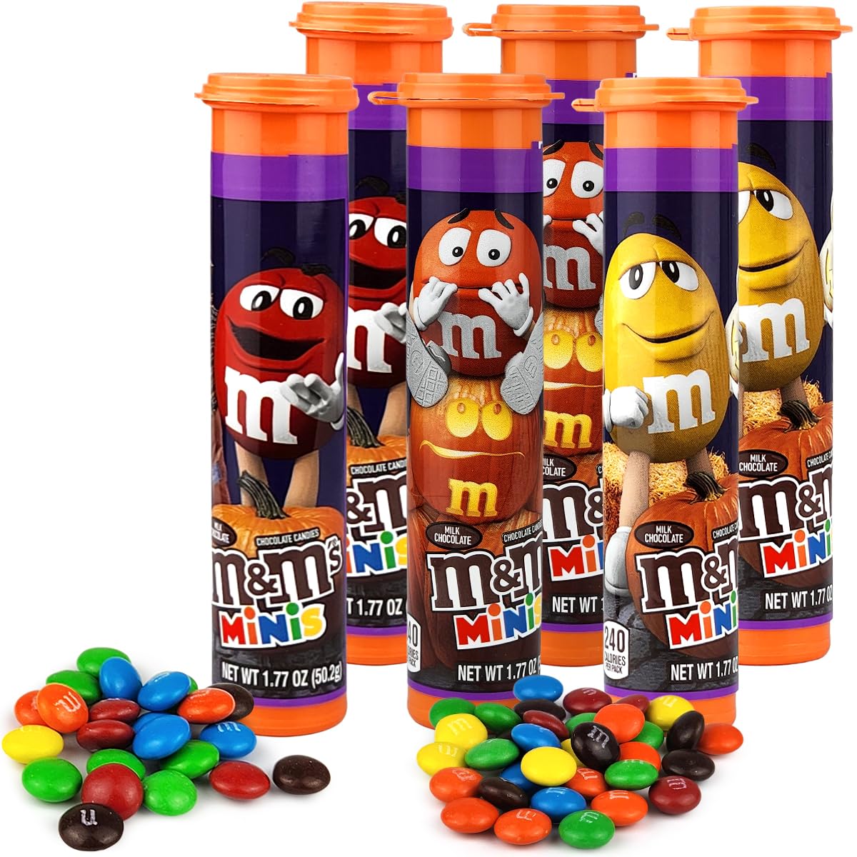 M&M Minis Milk Halloween Chocolate Candy Spooky Edition - Sweet Milk Peanut Chocolate Halloween Mini M&Ms Bulk Tubes Encased in Vibrant Candy Shell Colors - Melt in Your Mouth Snacks for Kids - 6 Pack