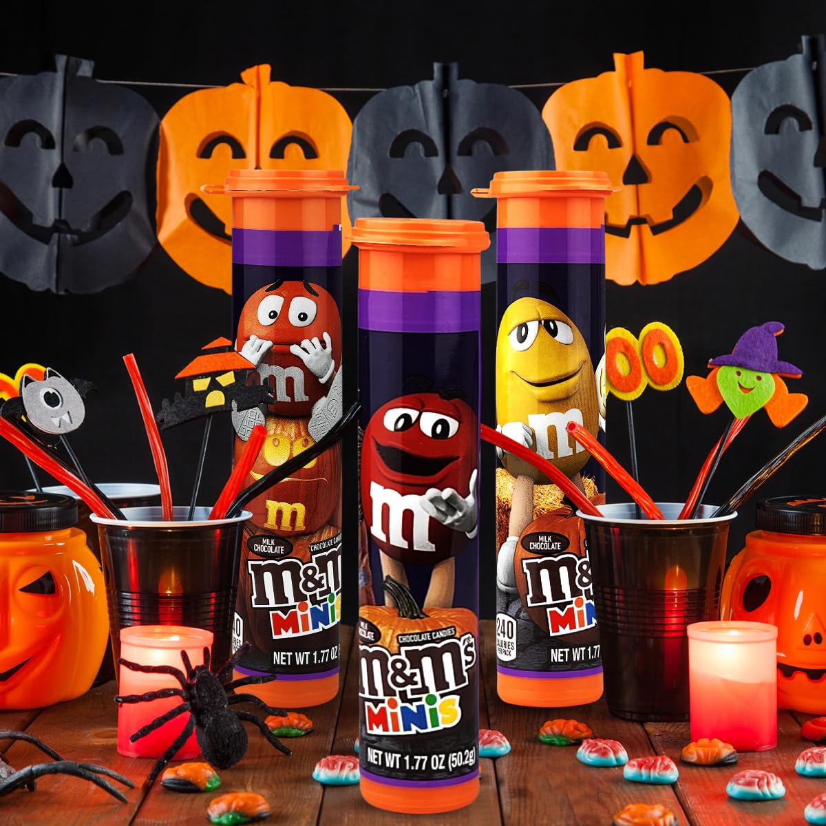 M&M Minis Milk Halloween Chocolate Candy Spooky Edition - Sweet Milk Peanut Chocolate Halloween Mini M&Ms Bulk Tubes Encased in Vibrant Candy Shell Colors - Melt in Your Mouth Snacks for Kids - 6 Pack