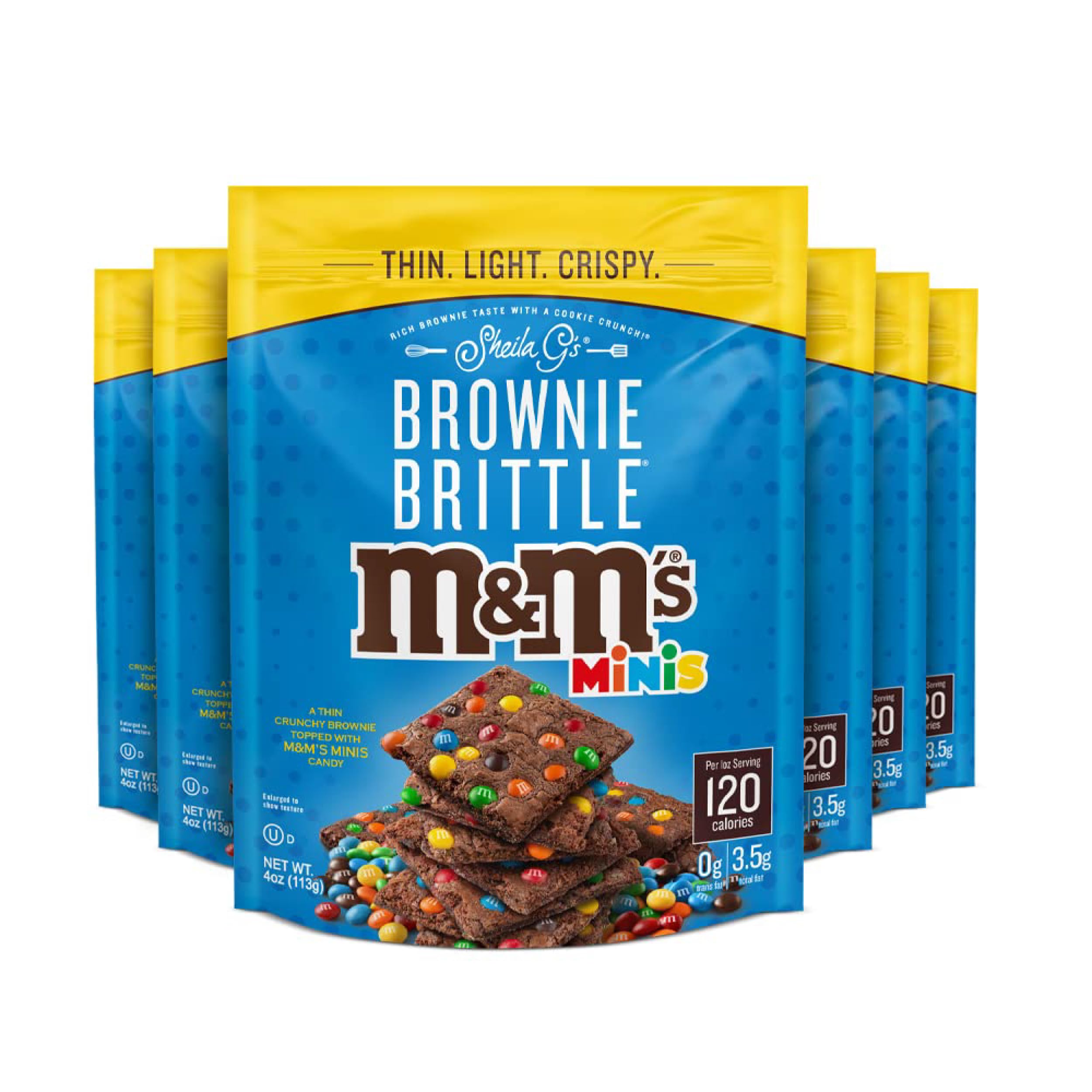 Brownie Brittle Sheila G's M&M Sweet Chocolate Crispy Snack-Rich Brownie Taste with a Cookie Crunch- 4 Oz Bag,(Pack of 6)