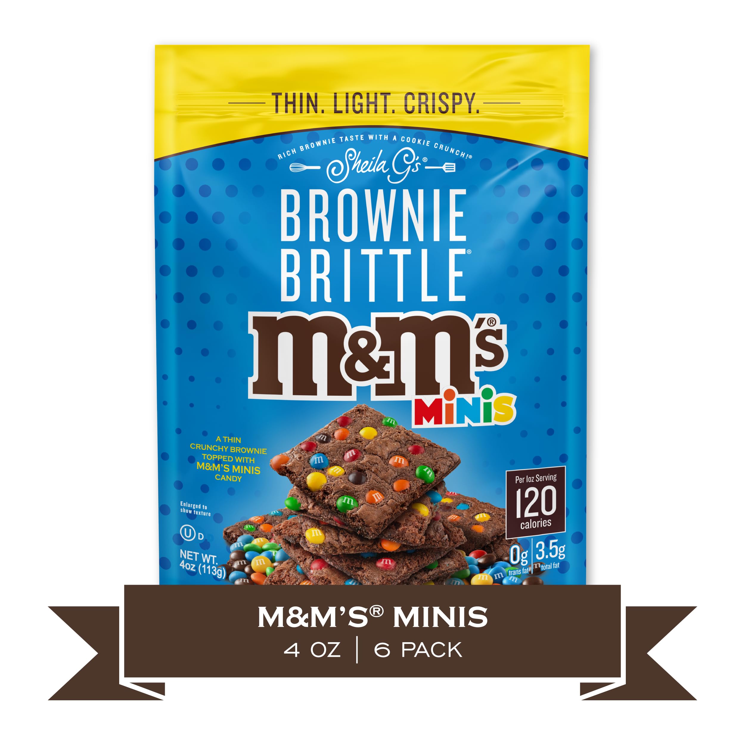 Brownie Brittle Sheila G's M&M Sweet Chocolate Crispy Snack-Rich Brownie Taste with a Cookie Crunch- 4 Oz Bag,(Pack of 6)