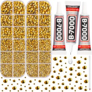 b7000 gem glue with 11000pcs gold rhinestones for crafts clothes decoration clothing fabric, bright gold flatback rhinestones for shoes tumblers, flat back gluefix rinestones bedazzle kit 2/3/4/5 mm