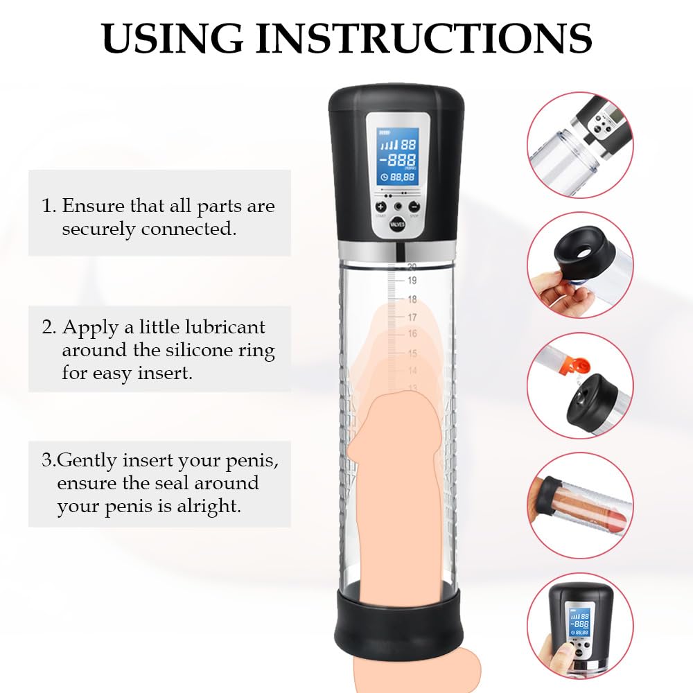 Electric Penis Enlarge Vacuum Pump with 4 Suction Intensities, Adorime Rechargeable Automatic High-Vacuum Penis Enlargement Extend Pump, Air Pressure Device Black