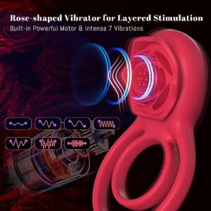 Vibrating Cock Ring with Rose Clitoral Stimulator, Pleasure Penis Ring Vibrator Couples Adult Sex Toys for Men Women, 7 Vibrations Male Couple Sex Toy