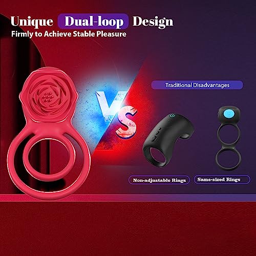 Vibrating Cock Ring with Rose Clitoral Stimulator, Pleasure Penis Ring Vibrator Couples Adult Sex Toys for Men Women, 7 Vibrations Male Couple Sex Toy