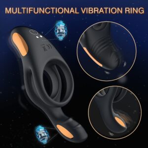 Vibrating Cock Ring with Clitoral Vibrator,10 Vibration Modes Penis Ring for Men, Medical Silicone Waterproof Sex Toys for Adult Couples Black