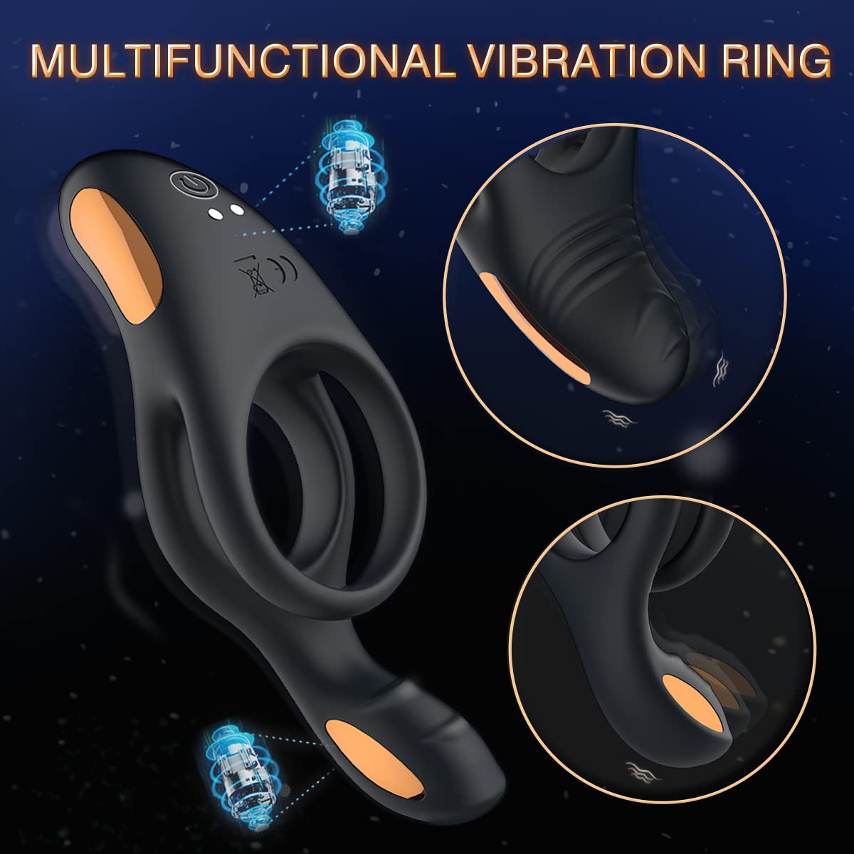 Vibrating Cock Ring with Clitoral Vibrator,10 Vibration Modes Penis Ring for Men, Medical Silicone Waterproof Sex Toys for Adult Couples Black