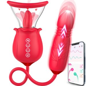 rose sex toy for womens sex - 3in1 upgrade rose sex stimulator for women with 7 tongue licking & 3 thrusting vibrator dildo adult sex toys for couples g spot vibrators clitoral nipple