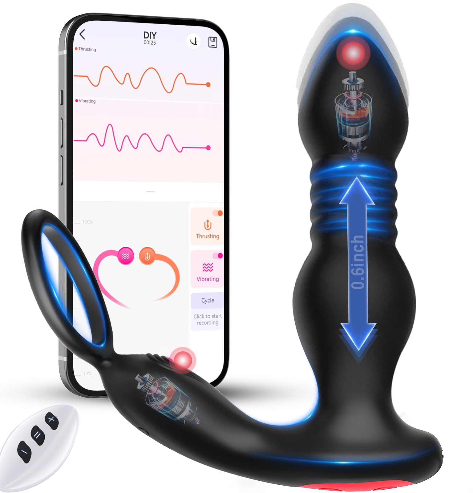 BEISAR Prostate Massager Anal Vibrator Thrusting Vibrating 7 Modes with Cock Ring Anal Plug Anal Sex Toys P Spot Massager Male Sex Toys for Men Anal Beads Women and Couples Waterproof Remote Control