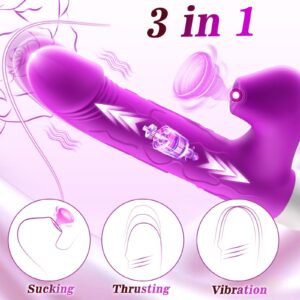 Thrusting Dildo Sucking Rabbit Vibrators for Women, G Spot/Anal Vibrator 10 Thrusting Vibrating and 3 Sucking Modes 3 in 1 Adult Sex Toys