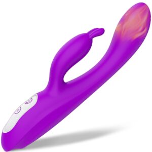 g spot rabbit vibrator with heating function and bunny ears for clitoris g-spot stimulation,waterproof dildo with 9 powerful vibrations dual motor stimulator for women or couple fun