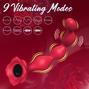 Rose Sex Toy Anal Beads,Vibrating Butt Plug with 9 Modes,Prostate Massager for Women & Men,Waterproof Silicone Rose Toy Sex Stimulator for Adult