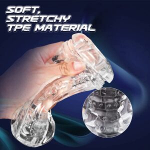 Manual Sucking Extrusion Male Masturbators, Portable Transparent Pocket Pussy Stroker with Vagina Textured Blowjob Sex Toys Penis TPE Masturbation Sleeve for Men